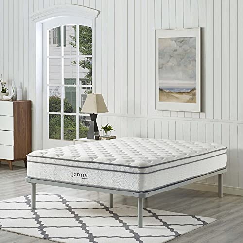 Modway Jenna 10β Queen Innerspring Mattress Quality Quilted Pillow Top-Individually Encased Pocket Coils-10-Year Warranty, White