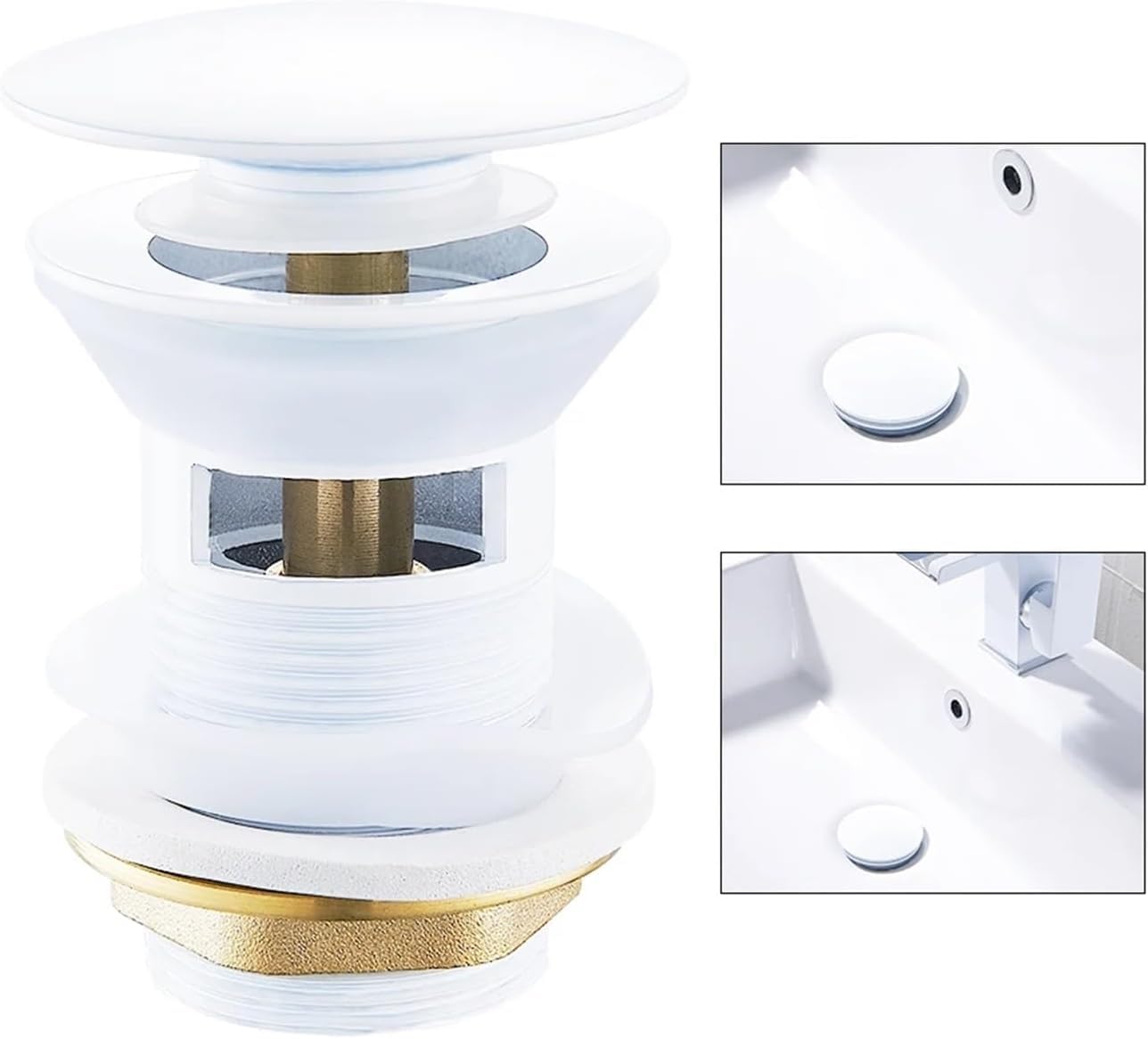 CekoCk Basin Plug pop up Sink Plug Sink Basin Plug Drain White Luxury Sink Pop Up Drain Stopper Basin Bathroom Lavatory Kitchen Bathtub Accessories Cap Washbasin Plug Brass