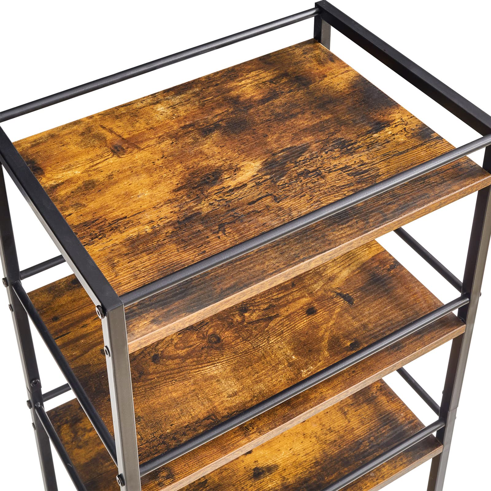 IBUYKE Industrial Bar Carts, Kitchen Storage Serving Cart, Mobile Kitchen Shelf,4 Tier Storage Cart for Bath, Kitchen, Bedroom, Living Room Rustic Brown and Black TMJ419H