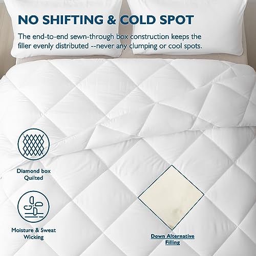 Dafinner Lightweight Full Queen Bed Comforter, Cooling All-Season Duvet Insert, White Plush Bio-Base Down Alternative Quilt Bed Blanket for Summer Warm Weathers/Hot Sleepers