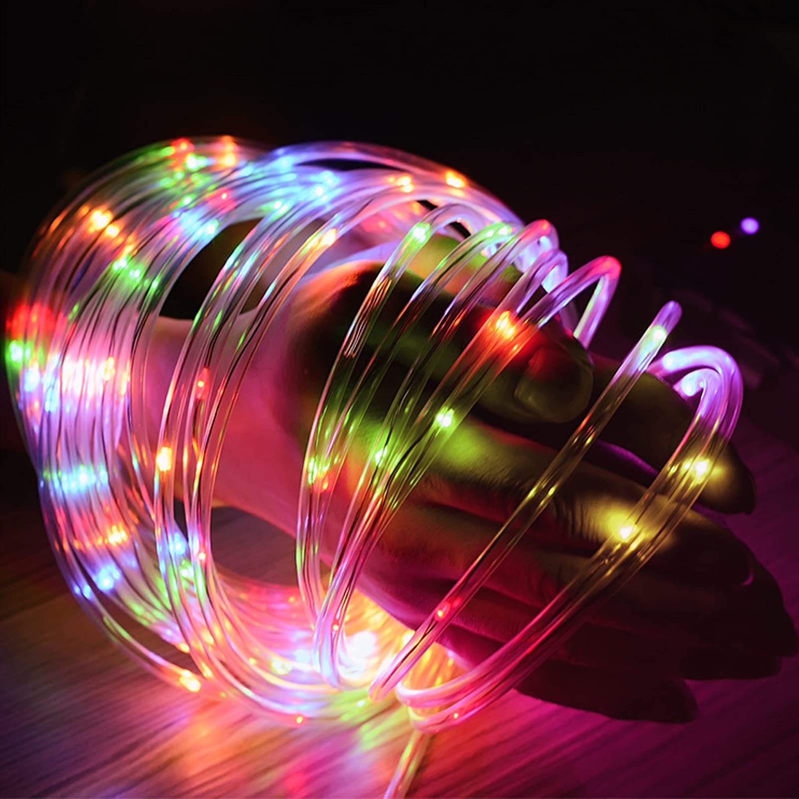 Oluote Solar String Lights Outdoor Rope Lights, 16ft 50 LEDs Waterproof Tube Lights with Solar Panel for Outdoor Home Garden Parties Independence Day Decor (Red, 16FT)