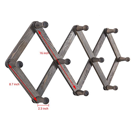 MyGift 10-Hook Rustic Gray Wood Expandable Accordion Peg Coat Rack Hanger