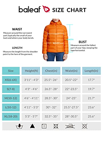 BALEAF Kids Puffer Down Jackets with Hood for Boys Girls Ultralight Packable Cold Winter Lightweight Outerwear Orange XS