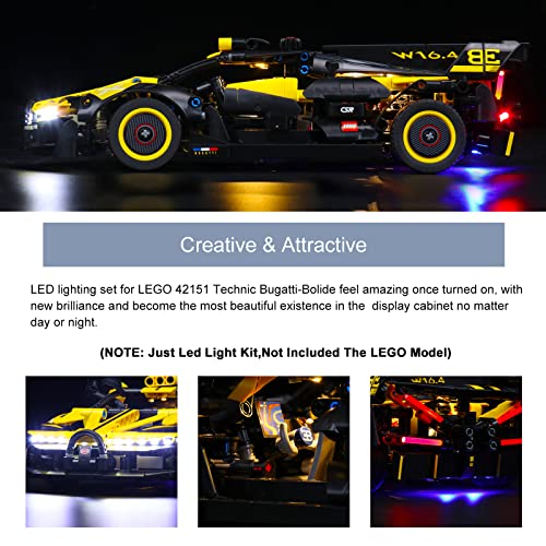 BrickBling LED Light for Lego Technic Bugatti Bolide 42151 Building Toy Set, Creative Lighting Kit Compatible with Lego 42151, for Lego Technic Car Fans (Bricks Not Included)