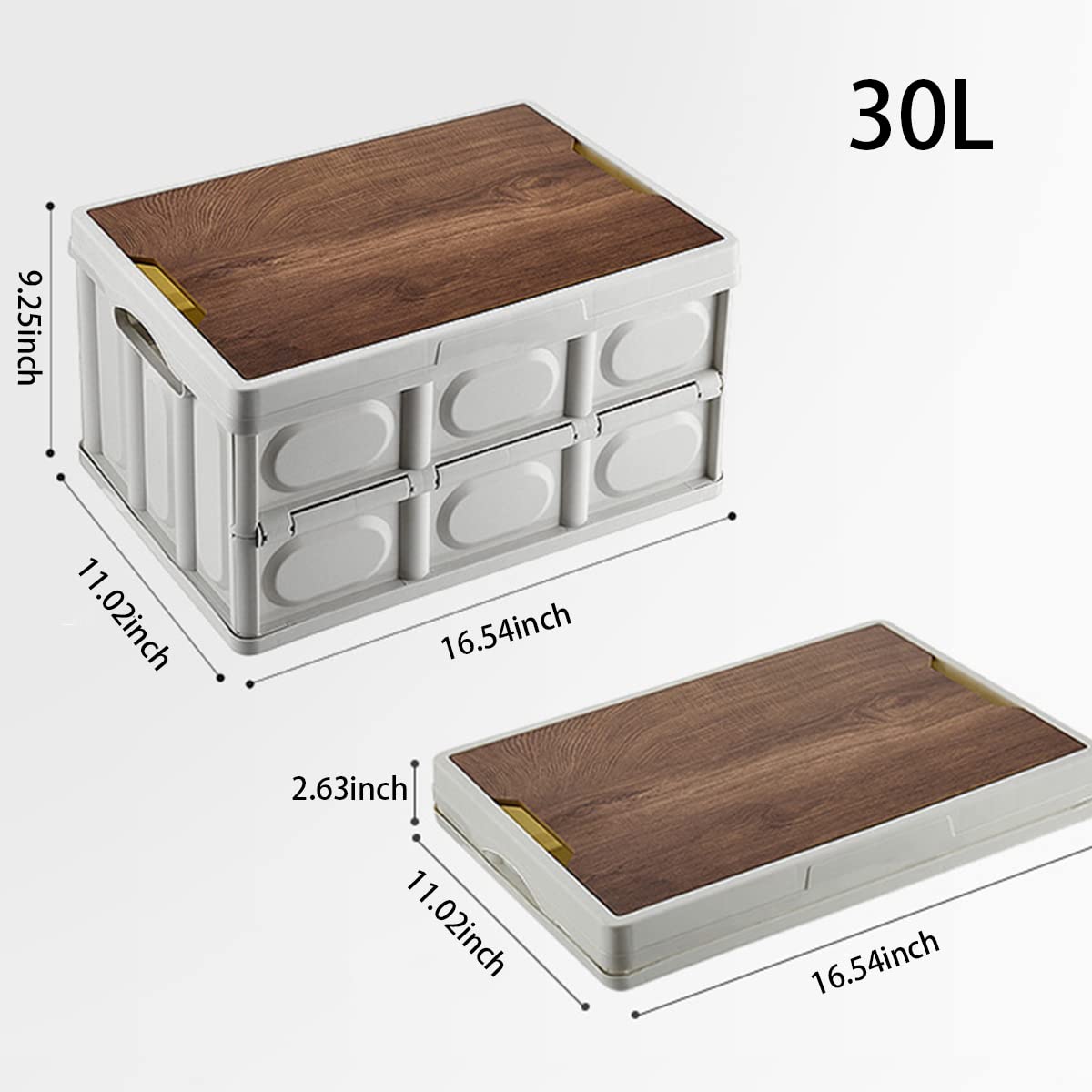 LYZOLICS Collapsible Storage Bin with Wooden Lid, Foldable&Stackable Storage Crate for Outdoor Car, Toys, Camping, Picnic, Indoor Home Room (30L-2pcs)