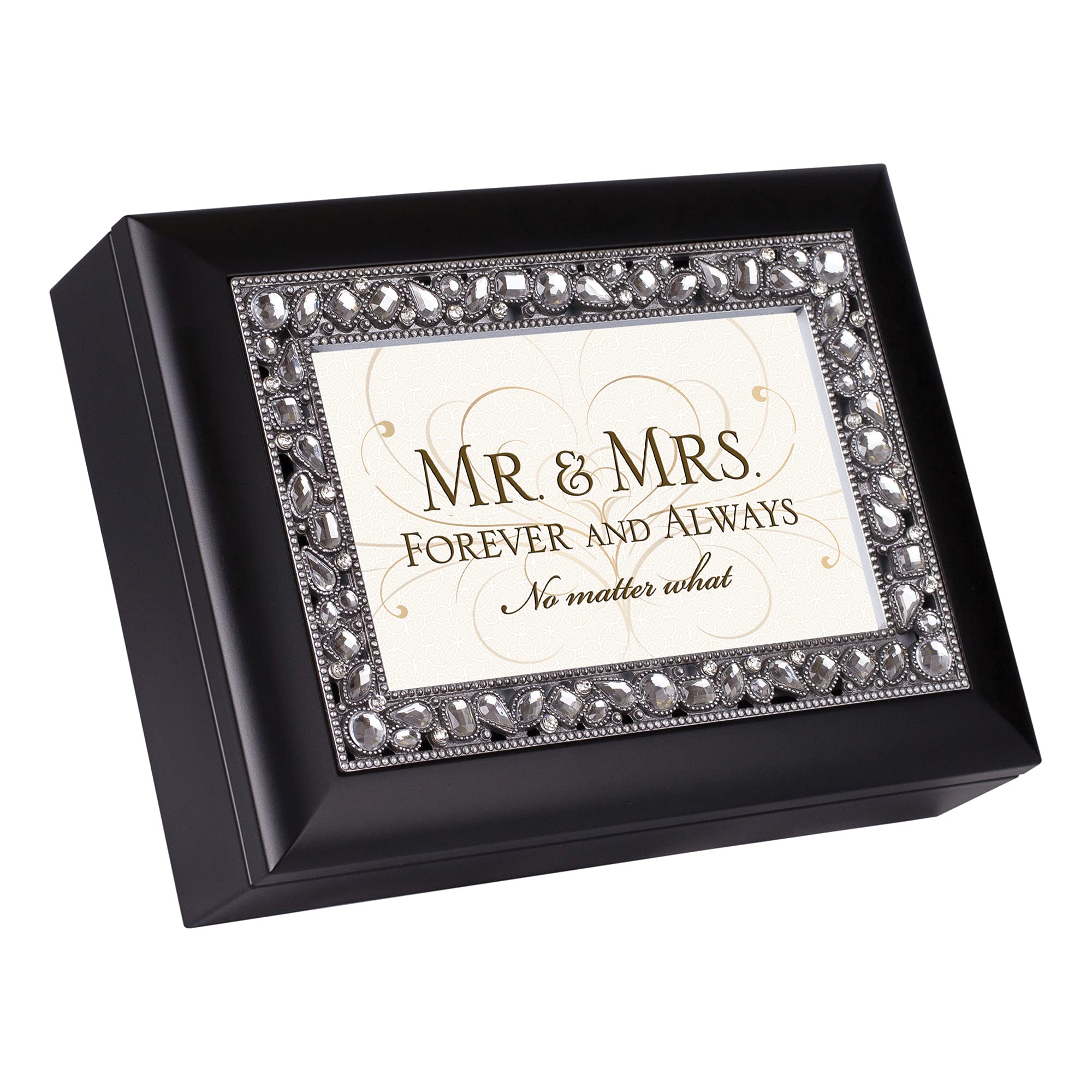 Cottage Garden Mr. and Mrs. Forever and Always Classic Black Jeweled Music Box Plays Wonderful World