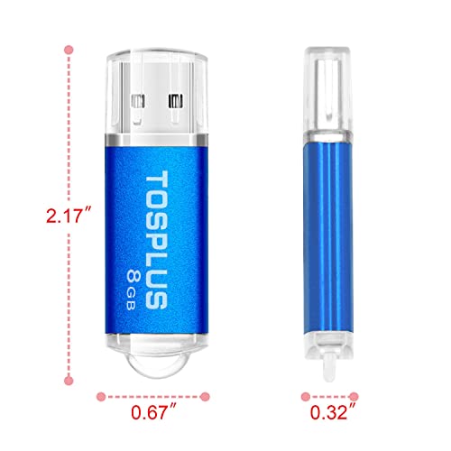 TOSPLUS 2Pack 8GB USB 2.0 Flash Drive 8GB Thumb Drive Memory Stick Jump Drive (Black/Light Blue)