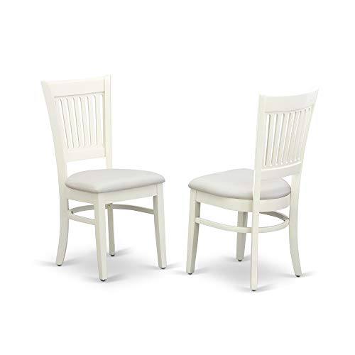 East West Furniture Dublin 3 Piece Modern Set Contains a Round Wooden Table with Dropleaf and 2 Fabric Upholstered Dining Chairs, 42x42 Inch, Linen White