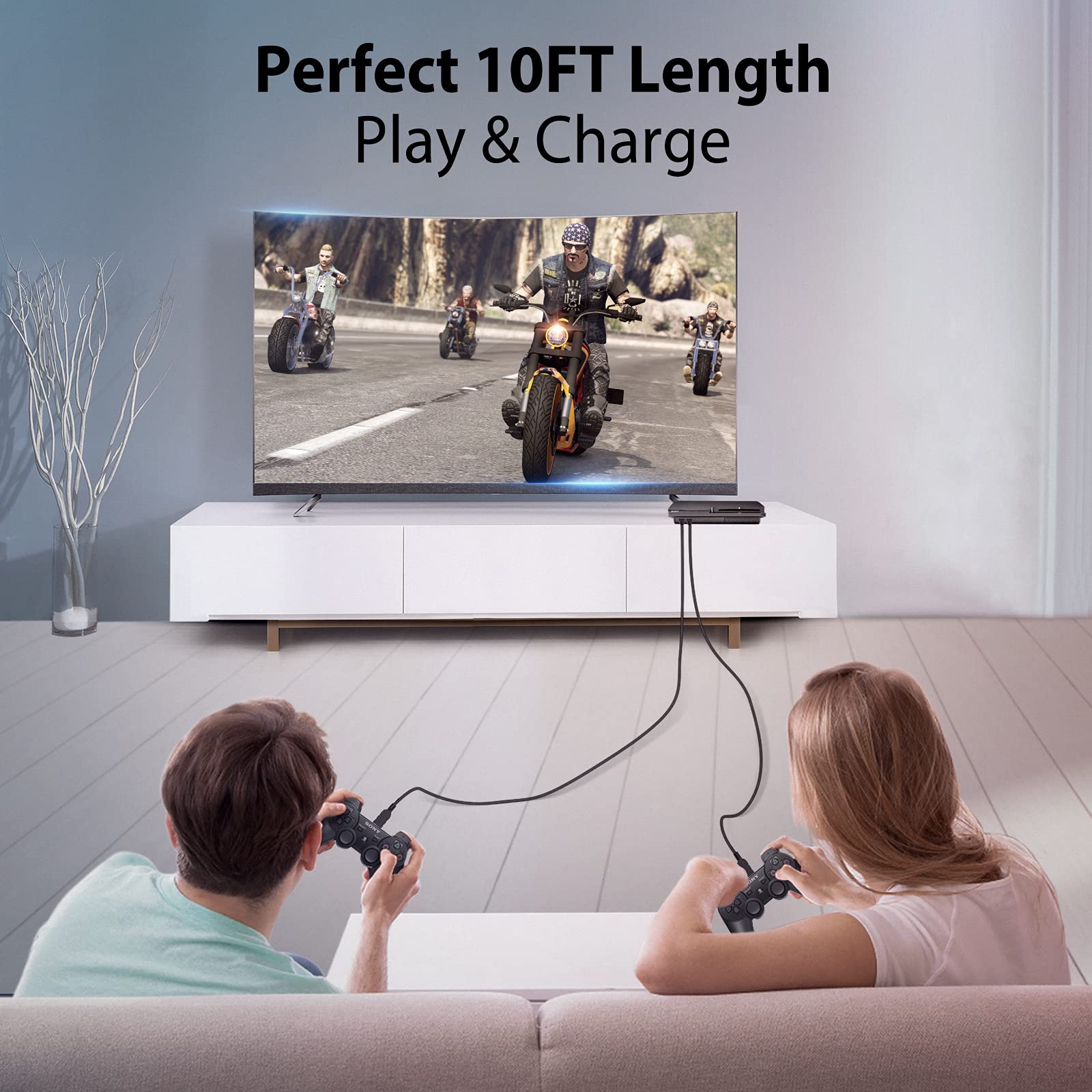 6amLifestyle [10FT 2 Pack] PS3 Controller Charger Charging Cable Extra Long Mini USB Fast Charger Cord Compatible with Sony Playstation 3 Wireless Controller Dualshock 3 PS3 Slim PS Move