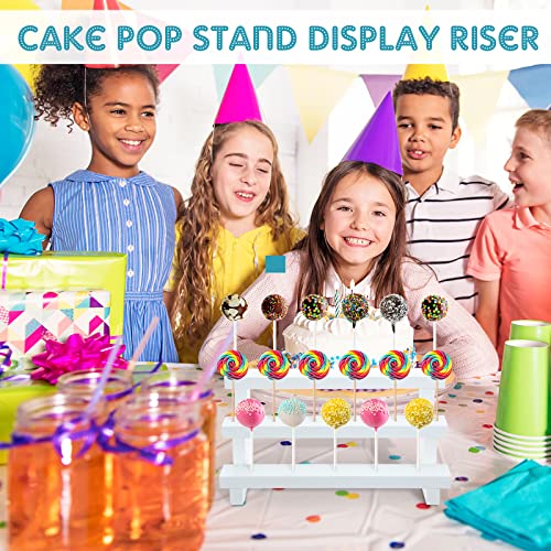 Cake Pop Stand Display Riser 2 Pcs 3 Tier Wood Lollipop Holder 17 Hole Cake Pop Stand Cake Pop Holder White Lollipop Stand for Dessert Table of Wedding Birthday, Fit 5/32 Inch 4 mm Lollipop Sticks