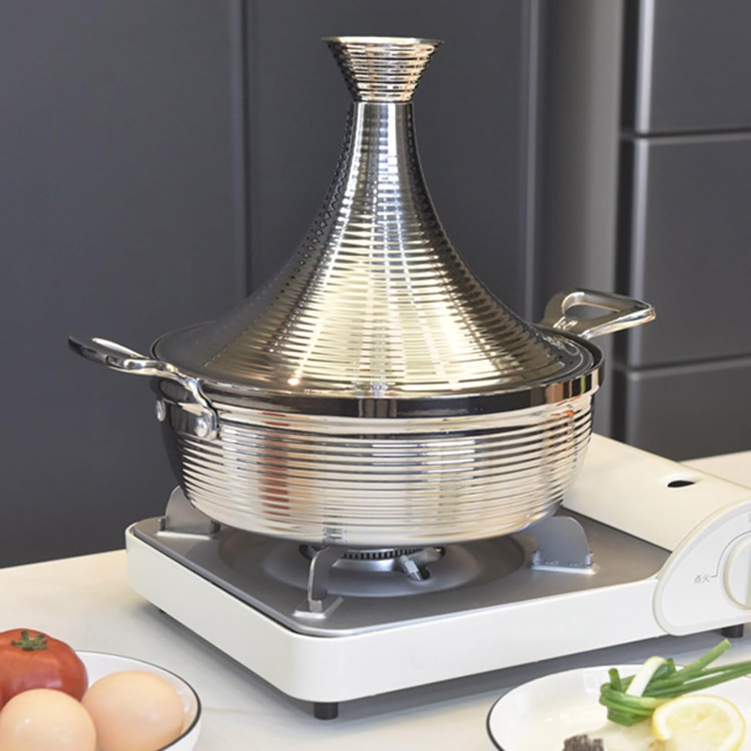 Generic moroccan tagine cooking pot,304 Stainless Steel Lid Anti-Scalding Handle High Temperature Resistance,for Cooking and Stew Casserole Slow Cooker,Gold,30cm