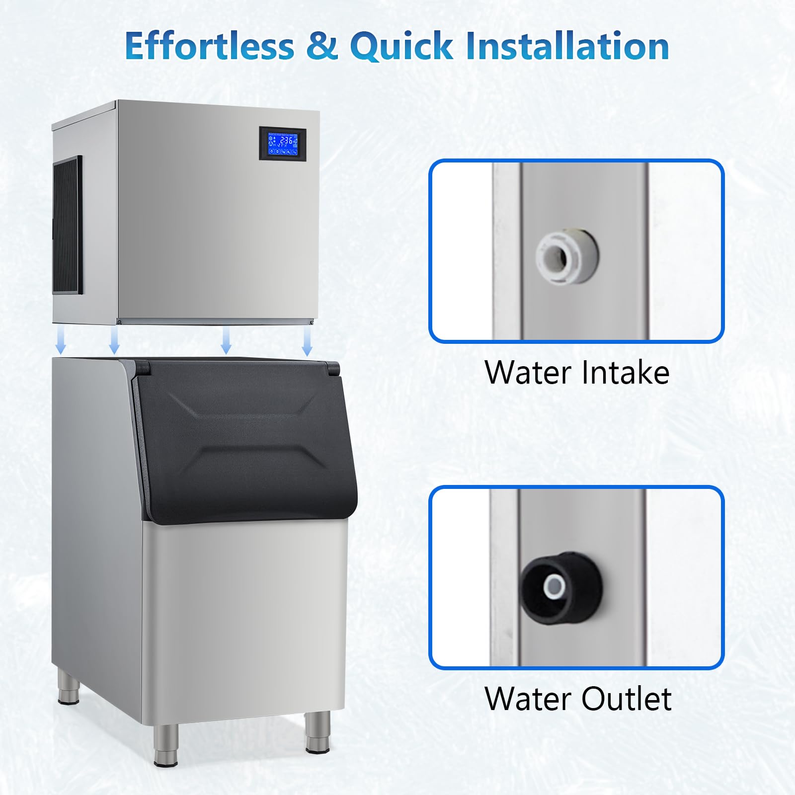 Commercial Ice Maker 350Lbs/24H, 1000W Stainless Steel Ice Machine with 310Lbs Ice Storage Bin, Free-Standing Ice Maker with LCD Panel Auto Operation, Industrial Ice Machine for Business