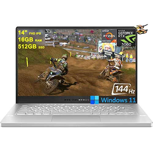 Asus ROG Zephyrus G14 Gaming Laptop 14" FHD IPS 144Hz Display AMD Ryzen 5000 Series Octa-Core Ryzen 7 5800HS (Beats i7-11370H) 16GB RAM 512GB SSD GeForce RTX 3060 6GB Backlit USB-C Win11 + HDMI Cable
