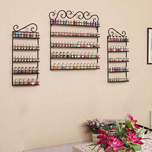 GIOCOBU ERNITERTY OSKE Metal Nail Polish Wall Rack 5 Tier Organizer Display Rack Black Holds Over 200 Bottles