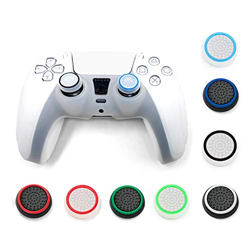 6amLifestyle PS5 Controller Skins Cover Anti-Slip Silicone Controller Grip Protector for Playstation 5 DualSense PS5 Controller (Black and White Controller Skin + 8 Thumb Grips)