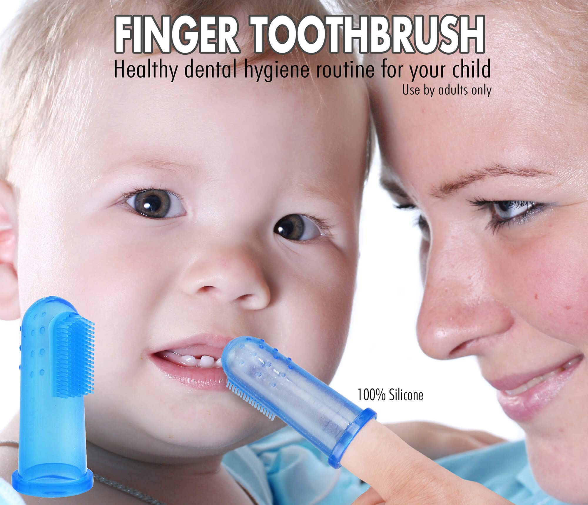 Brilliant Baby Finger Toothbrush - Silicone Gum Massager and Teether Brush for Infant-Toddler, 3 Months Old and Up, Blue/Clear, 2 Count