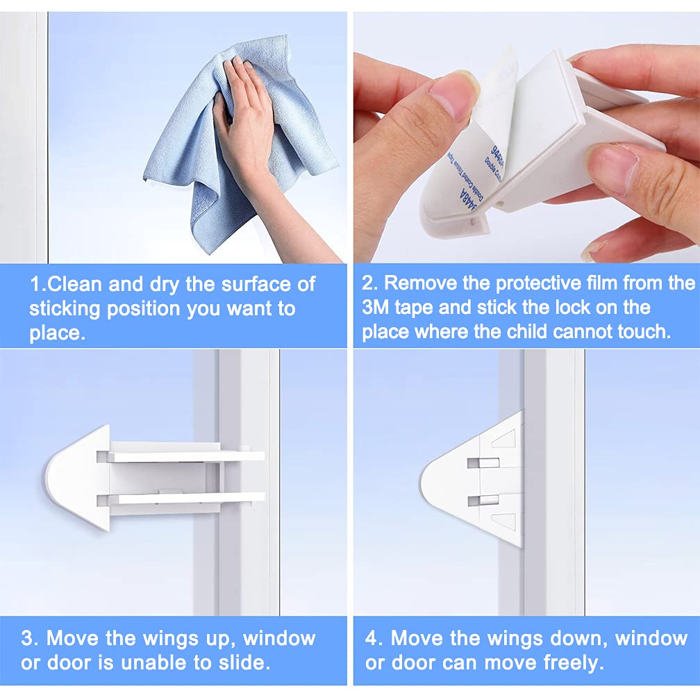 Maveek Upgraded Invisible Child Safety Lock, 8 Pcs Clear Sliding Door Latch Locks Door Window Security Bar, Keyless Jammer Stopper for Kids Baby Proofing