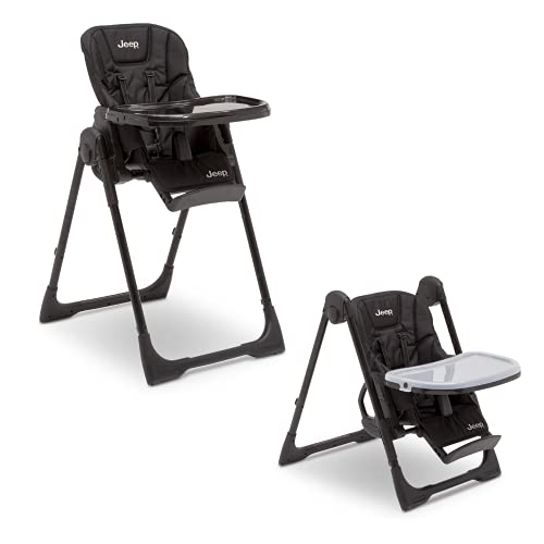 Jeep Classic Convertible 2-in-1 High Chair for Babies and Toddlers with Adjustable Height, Recline & Footrest - Dishwasher Safe Meal Tray, Midnight Black