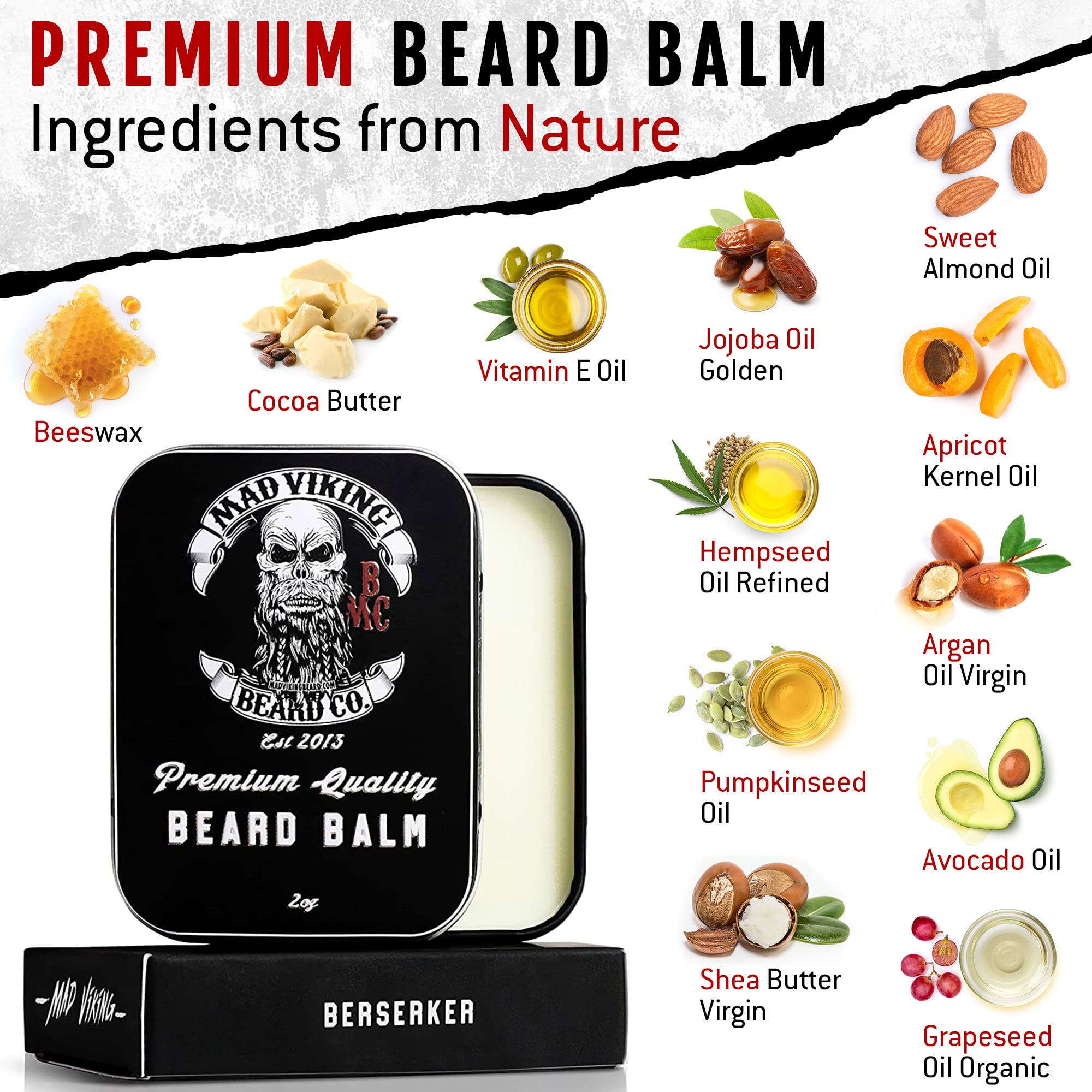 Mad Viking Beard Co. Beard Care for Men - All Natural, Handmade, Cruelty-Free, Medium to Heavy Hold, Manage Hair, Made in USA (Odin's Rök, 2oz)
