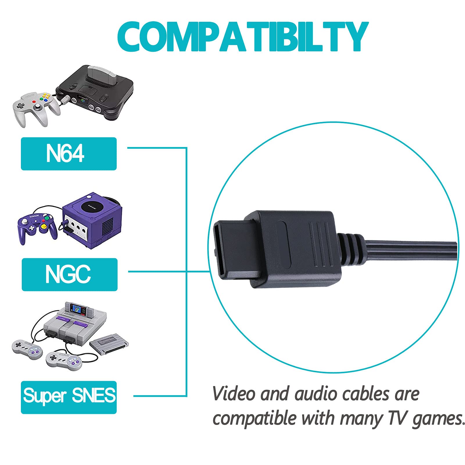 Jedihra 6FT AV Composite Cable for Nintendo N64/SNES/NGC TV RCA Audio Video Cord-2 Pack