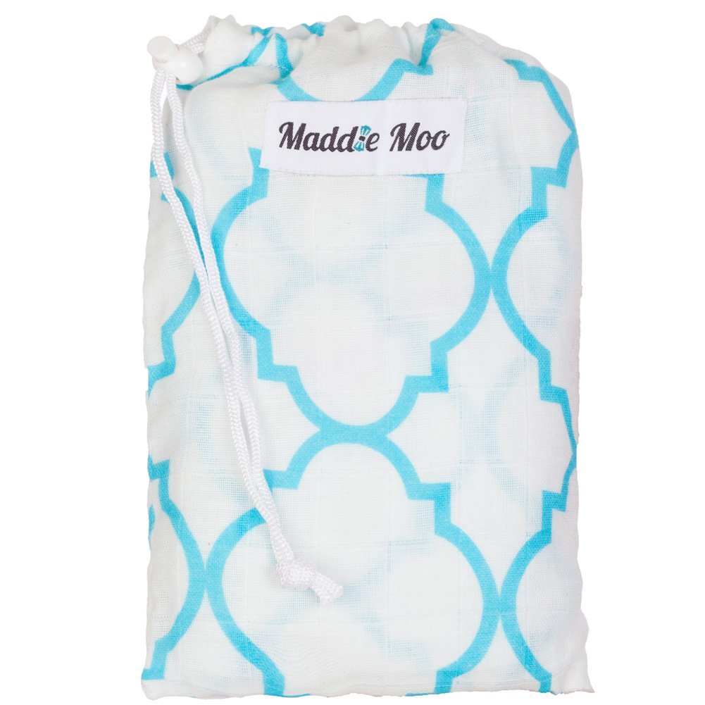 Maddie Moo Car Seat Canopy with Breathable, Muslin for Baby Seats, Blue and White Pattern