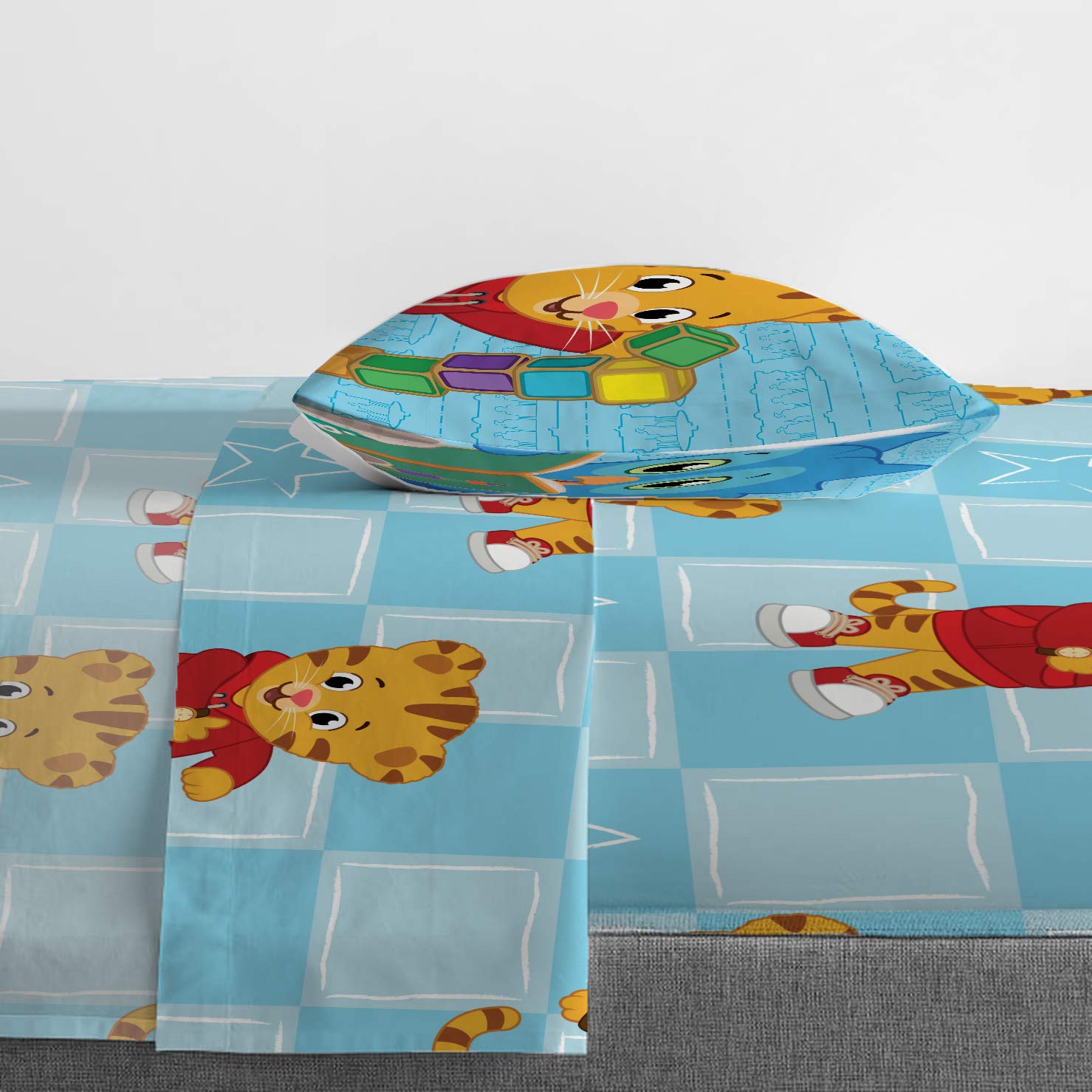 Daniel Tiger's Neighborhood Tiger Trolley 4 Piece Toddler Bed Set β Includes Comforter & Sheet Set Bedding - Super Soft Fade Resistant Microfiber (Official Daniel Tiger's Neighborhood Product)