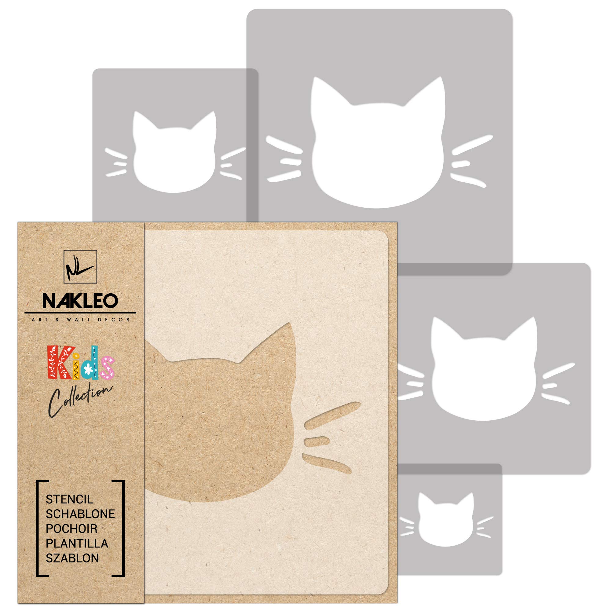 NAKLEO 5 pcs Reusable Plastic Stencils - Cat Kitten Animal - 13.4" to 3.5" - Pattern Children Kids Painting Template Room Decor - Craft DIY Wall Furniture