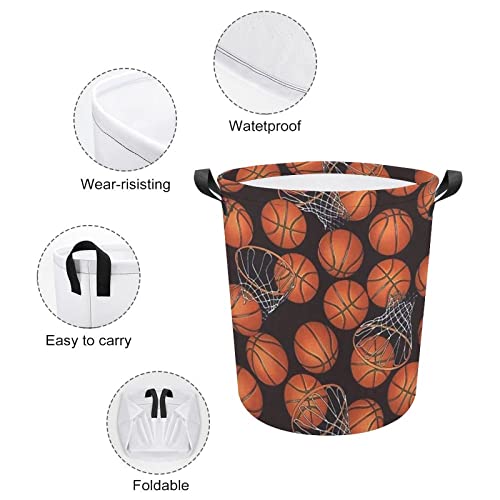 Basketball Sport Large Laundry Basket Hamper Bag Washing with Handles for College Dorm Portable