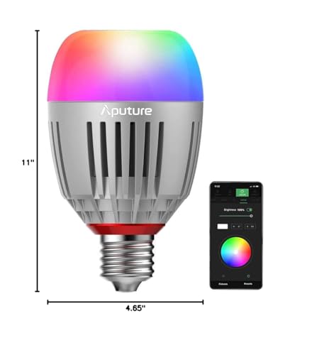 Aputure Accent B7C Smart Led Light Bulbs 7W RGBWW,TLCI 96+ CRI 95+ 2,000K-10,000K Adjustable 0-100% Stepless Dimming CCT/HSI/FX Mode App Control Built-in Battery/AC Power via E26/E27 Socket