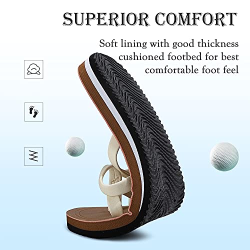 AX BOXING Flip Flops For Women Thong Sandals Faux Leather Slide Beach Pool Slipper Sandals(White-11,7)