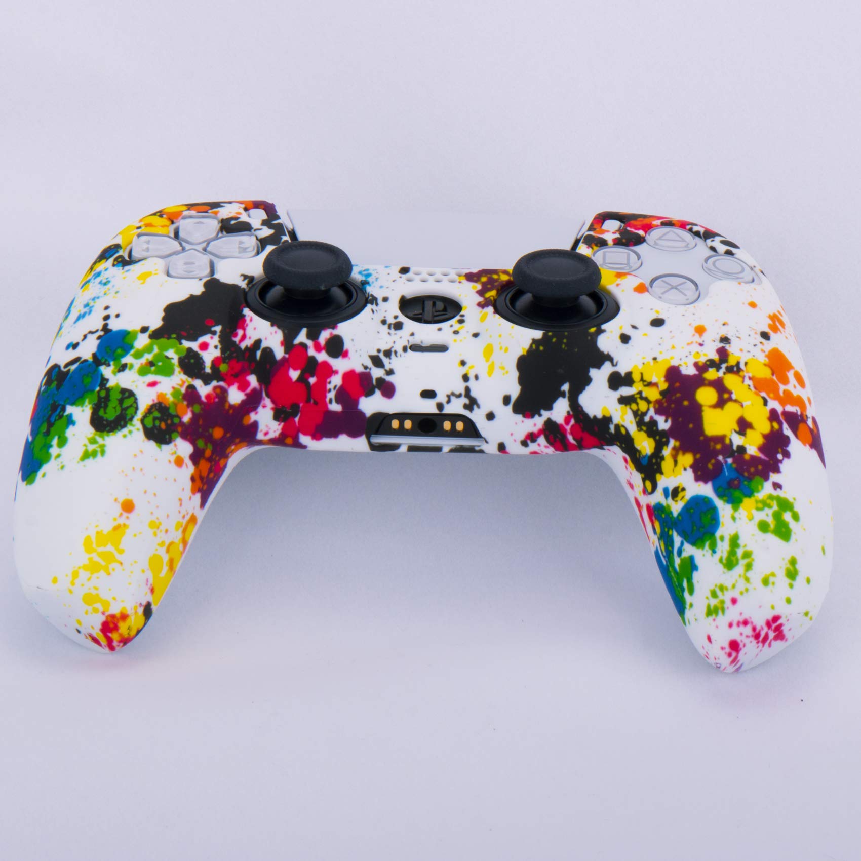 9CDeer 1 Piece of Silicone Transfer Print Protective Thick Cover Skin + 6 Thumb Grips for PlayStation 5 / PS5 Controller Graffiti