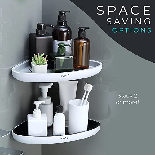 Bathroom Floating Organizer Corner Shower Caddy Shelf. Wall Mount With Extra Strong Self Adhesive, No Drilling, Easy Drainage and Rustproof. (White/Black)