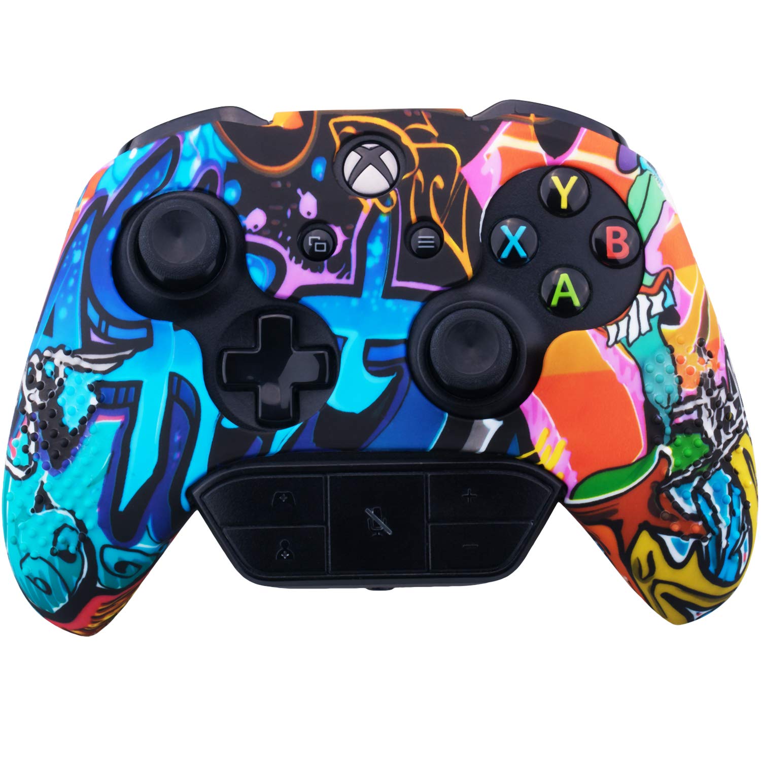 9CDeer Studded Protective Customize Transfer Printing Silicone Cover Skin Sleeve Case + 8 Thumb Grips Analog Caps for Xbox One/S/X Controller Graffiti Compatible with Official Stereo Headset