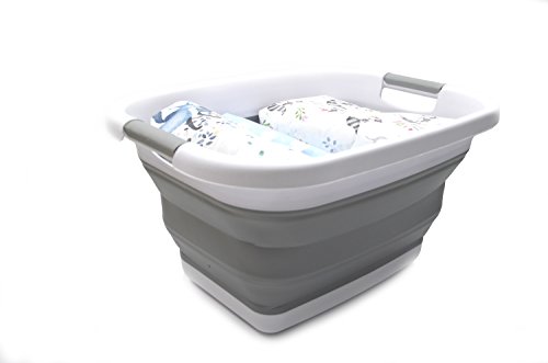 SAMMART Set of 2 - 25L (6.6 gallon)Collapsible Laundry Basket/Tub-Foldable Storage Container / Organizer-Portable Washing Bin - Space Saving Hamper, Water capacity: 20L (5.28 gallon) (2, Grey)