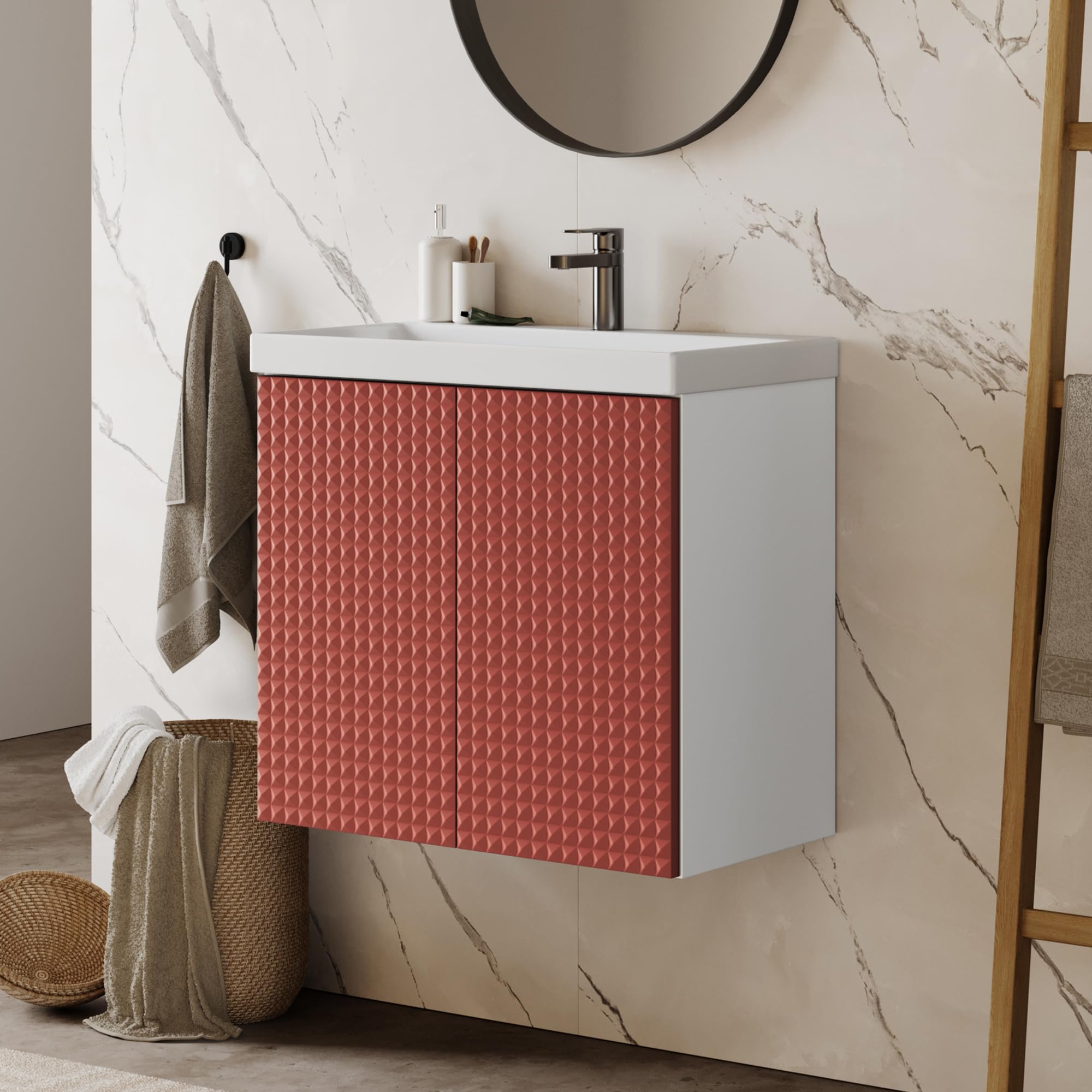 BOLERO 24" Bathroom Vanity Sink Combo for Small Space | Wall Mounted Bathroom Vanity Set with Ceramic Sink | Modern Floating Bathroom Cabinet with Sink (White/White)