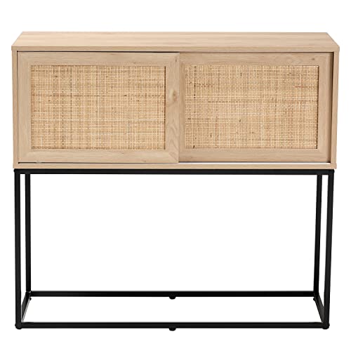 Baxton Studio Amelia Natural Brown Wood and Natural Rattan Sideboard Buffet