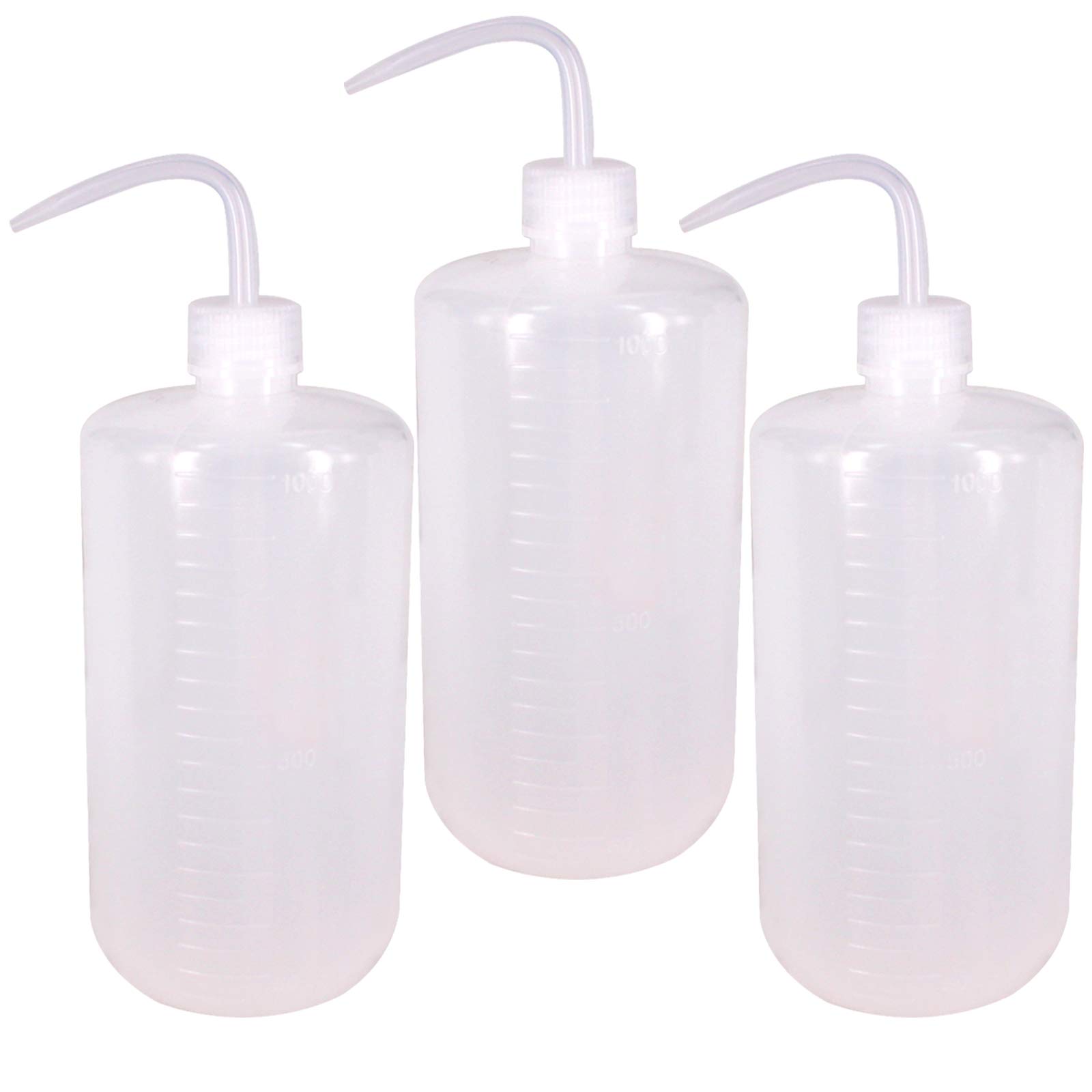 Belinlen 3Pcs 1000ml(33oz) Plastic Safety Lab Wash Bottle, Plastic Squeeze Bottle with Scale Labels and Narrow Mouth, Watering Bottle for Chemistry, Industry, Lab & Gardening(LDPE)