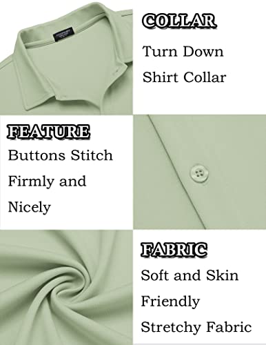 COOFANDY Mens Shirt Button Down Wrinkle Free Casual Stretch Dress, Light Green, Large, Short Sleeve