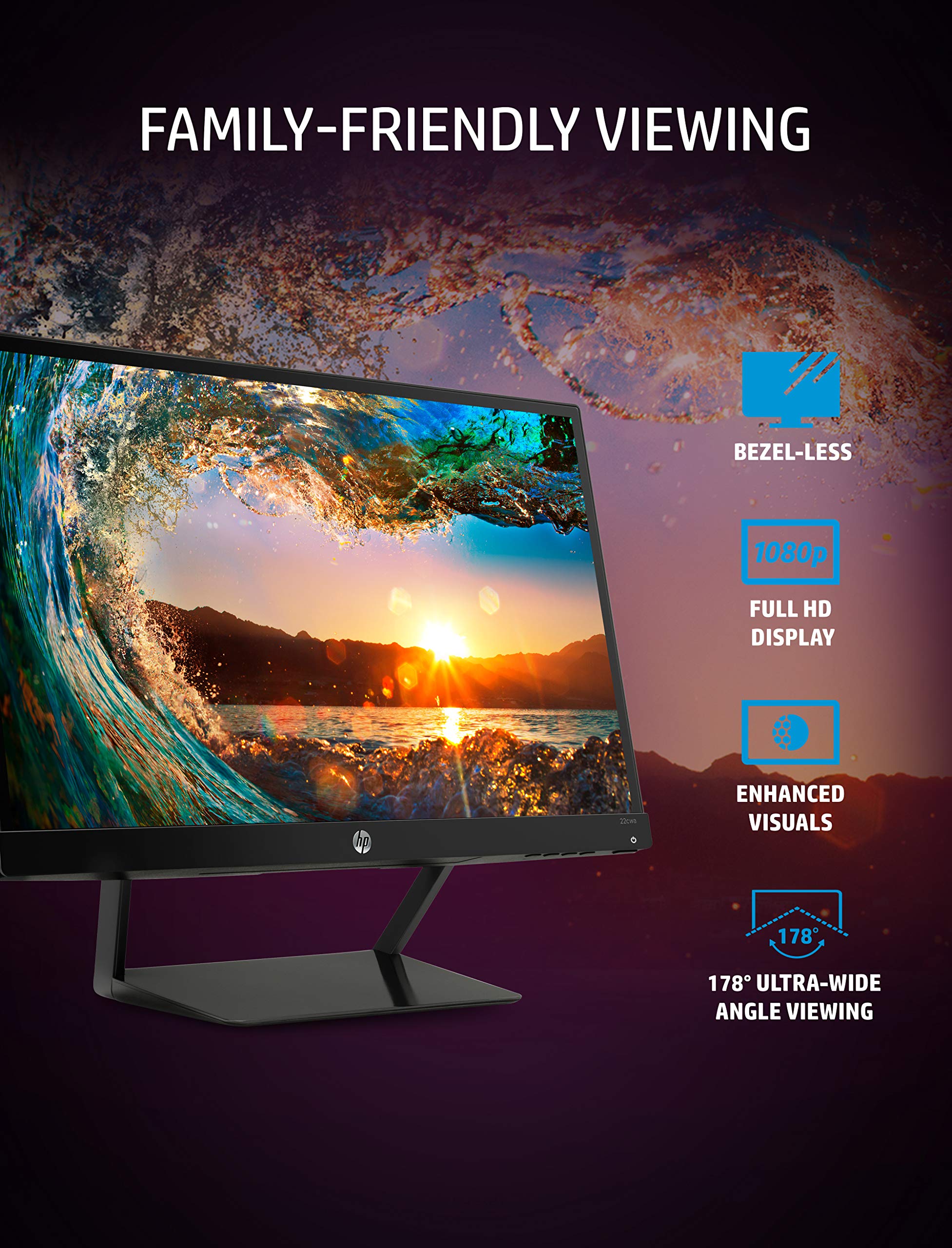 HP Pavilion 22CWA 21.5 IPS LED Monitor 1920x1080 Full HD HDMI VGA (Renewed)