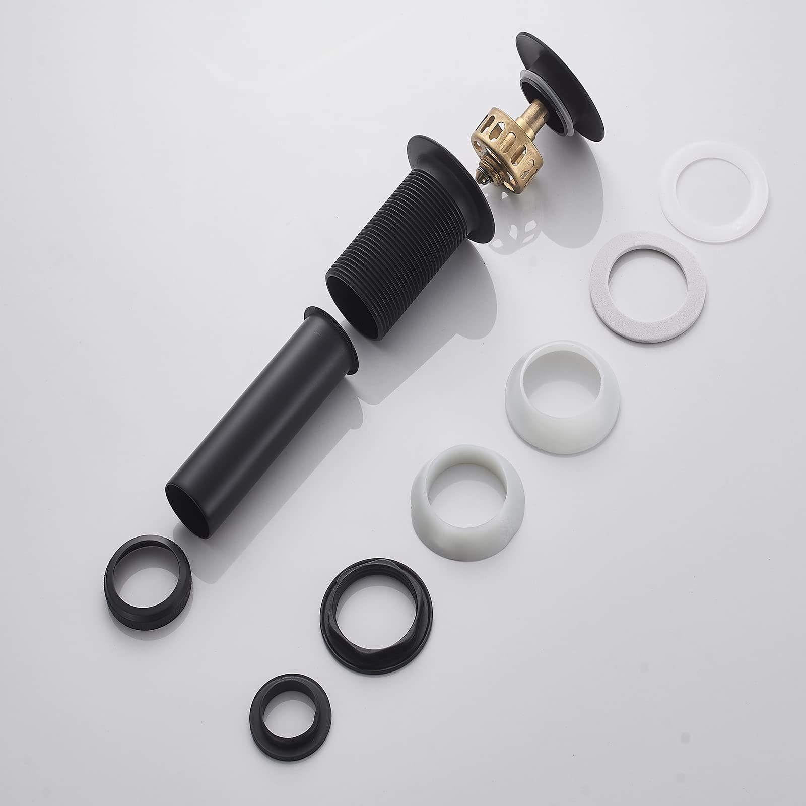 Bathroom Sink Drain with Overflow Pop-Up Drain Plug, Removable Basket Drain Assembly, Sink Drain Assembly with Explosion Proof and Anti-Clog Drain Filter (Matte Black)