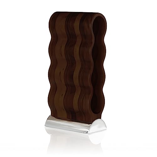 nambe Curvo Wine Rack | Wooden Wine Rack for Countertop | Wine Bottle Stand for Home Décor | Made of Acacia Wood and Silver Alloy, Espresso Colored | Designed by Steve Cozzolino