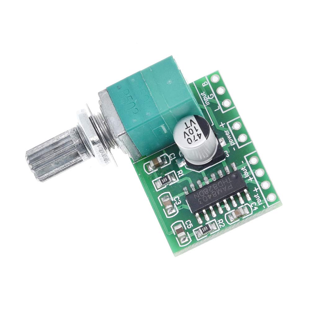 DAOKI 6PCS PAM8403 3W+3W Digital Power Amplifier Board DC 5V Dual Channel Stereo Power Amplifier Module with Volume Control Potentionmeter with 6PCS Knob Cap, 3PCS 3.5mm Audio Jack Cable