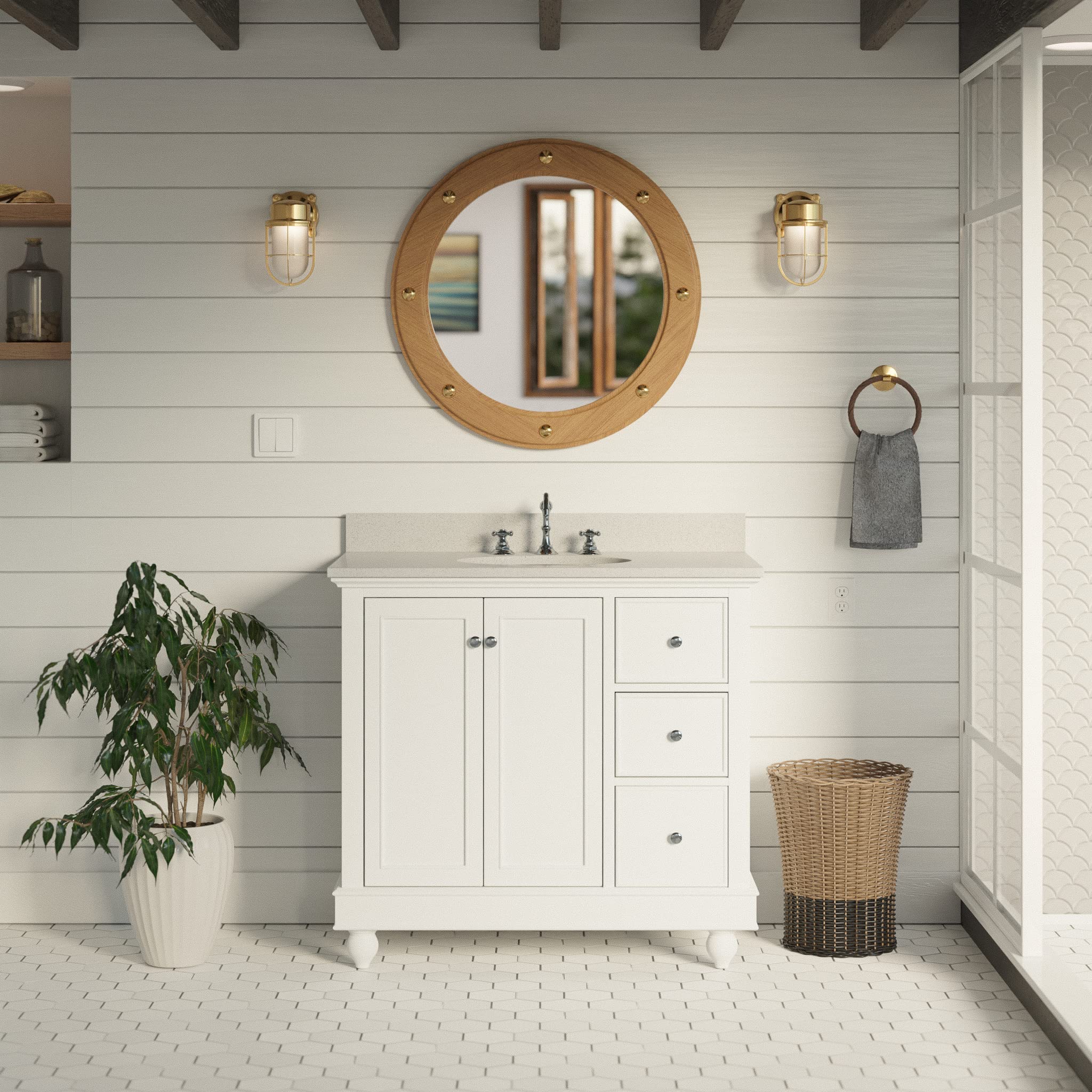 Bella 36-inch Bathroom Vanity (Quartz/White): Includes White Cabinet with Stunning Quartz Countertop and White Ceramic Sink
