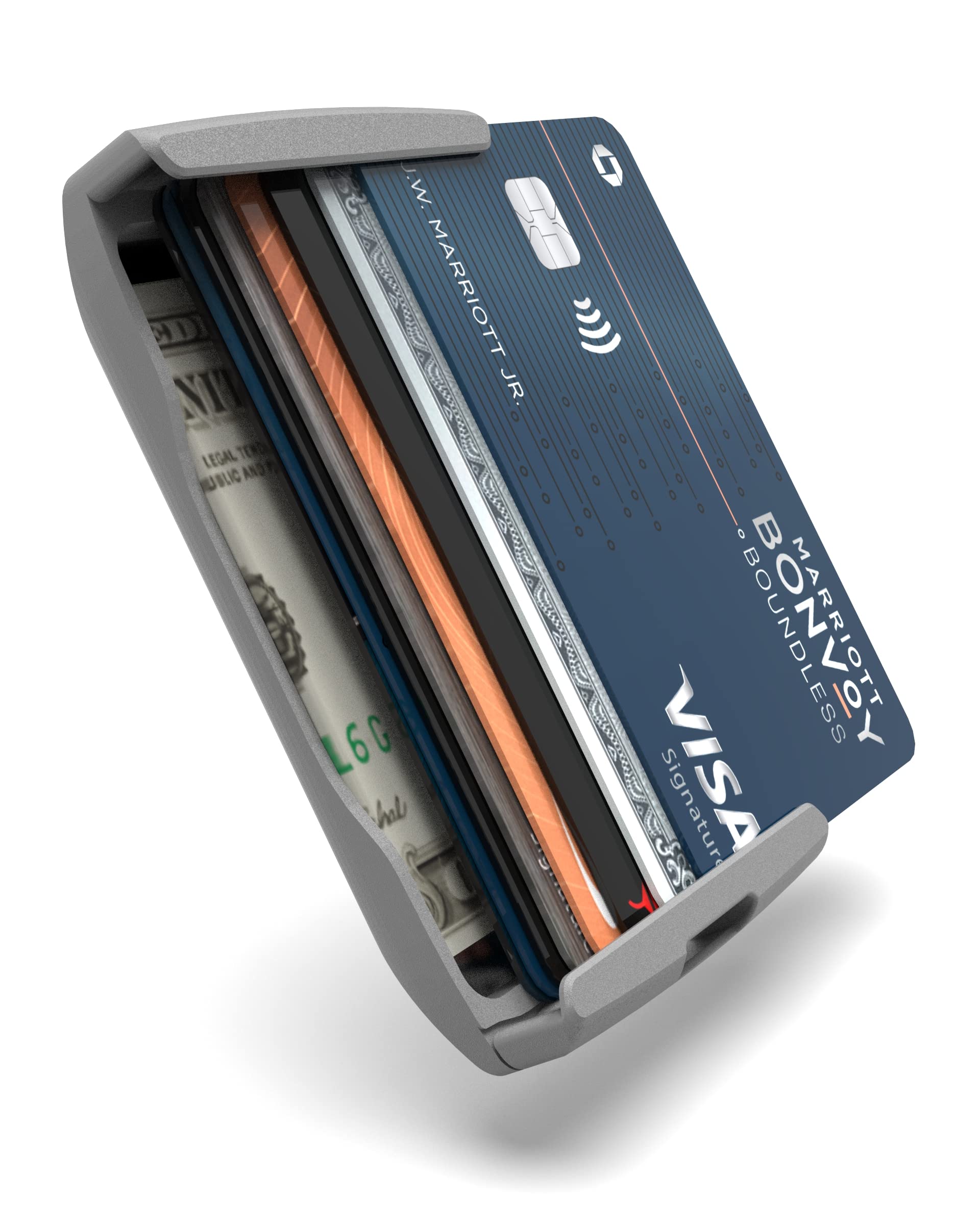 AKEENI XSTO Wallet Carbon Fiber Bundle - Metal Minimalist Full Function, US Made for Men and Women, Aluminum and Carbon Fiber with RFID Blocking (8 Card, Rhino Gray)