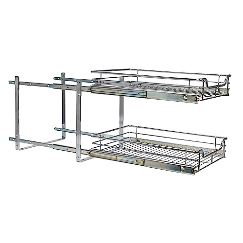 Household Essentials Glidez Slide Out Cabinet Organizer, 14.5β Wide, Durable Chrome-Plated Steel Frame, Dual Baskets and Smooth Glides, Heavy-Duty and Space-Optimizing, Simple Assembly and Installation, Chrome