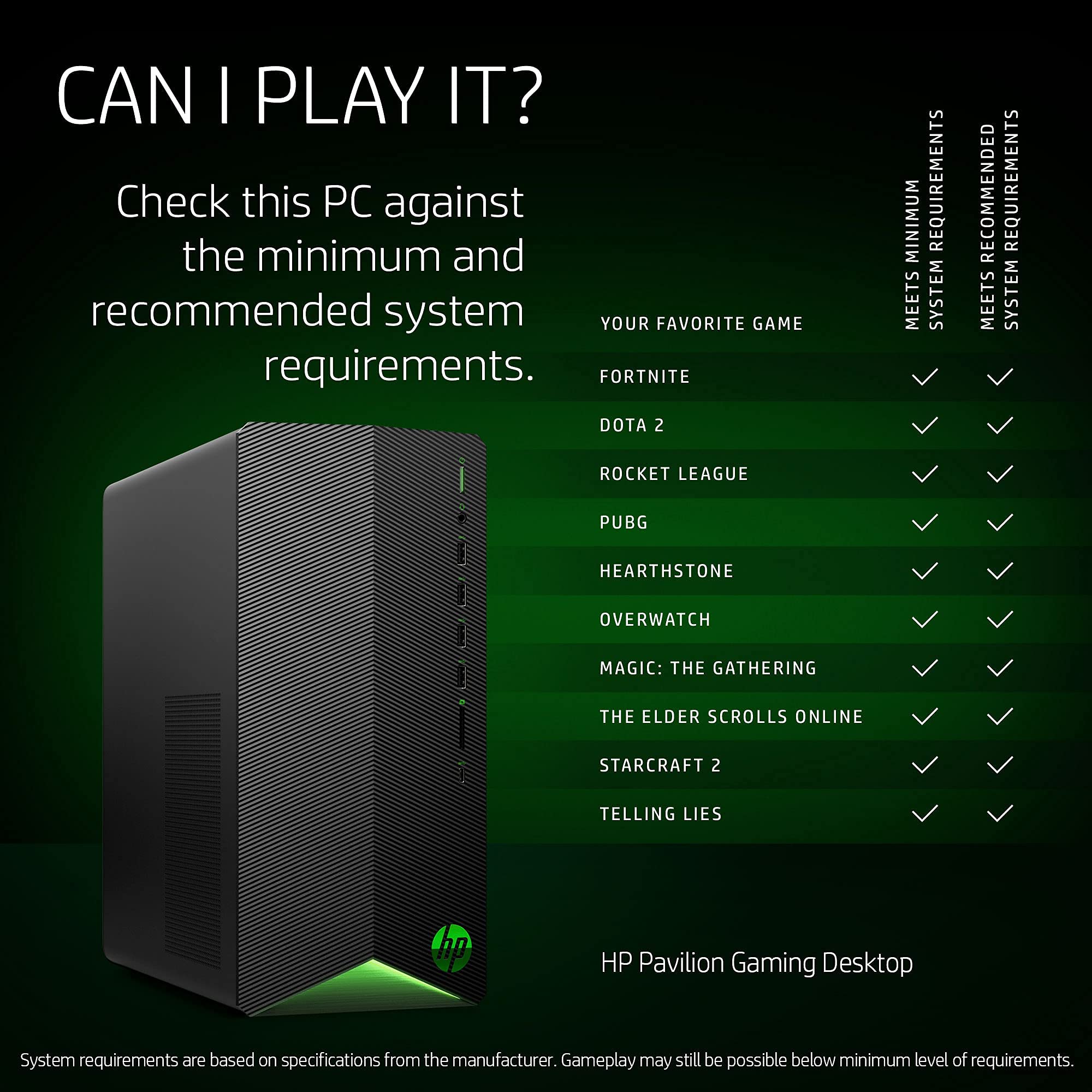 HP Pavilion Gaming Desktop Computer, AMD Ryzen 5 5600G Processor, 32GB RAM, 512GB NVMe SSD, 1TB HDD, Mouse and Keyboard, Windows 10 Home, HDMI Cable