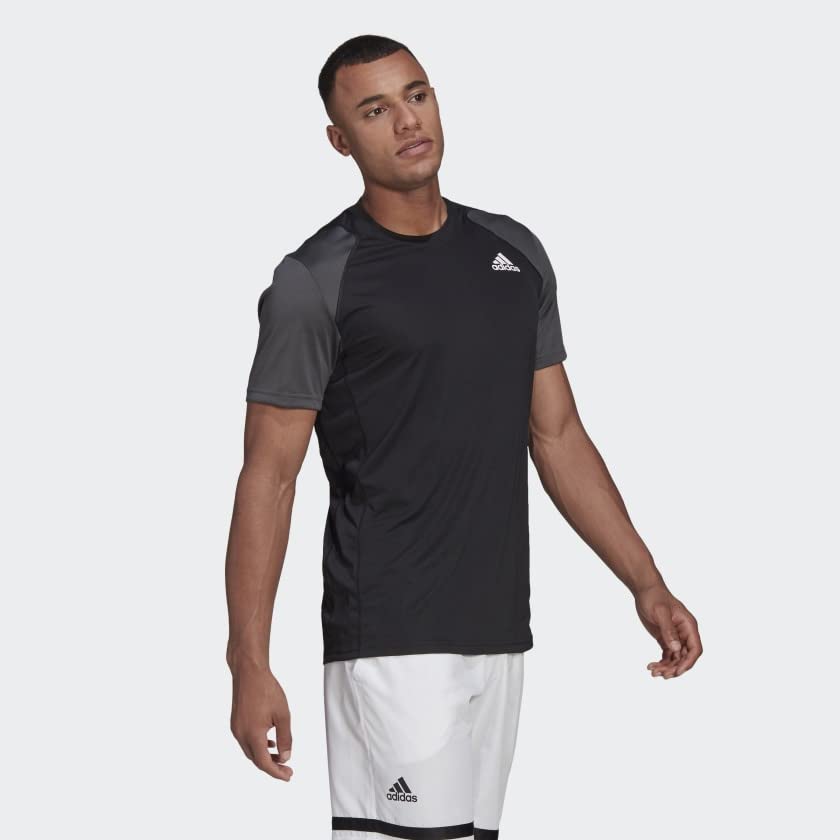 adidas Men's Club Tennis Tee, Black/Grey/White, Small