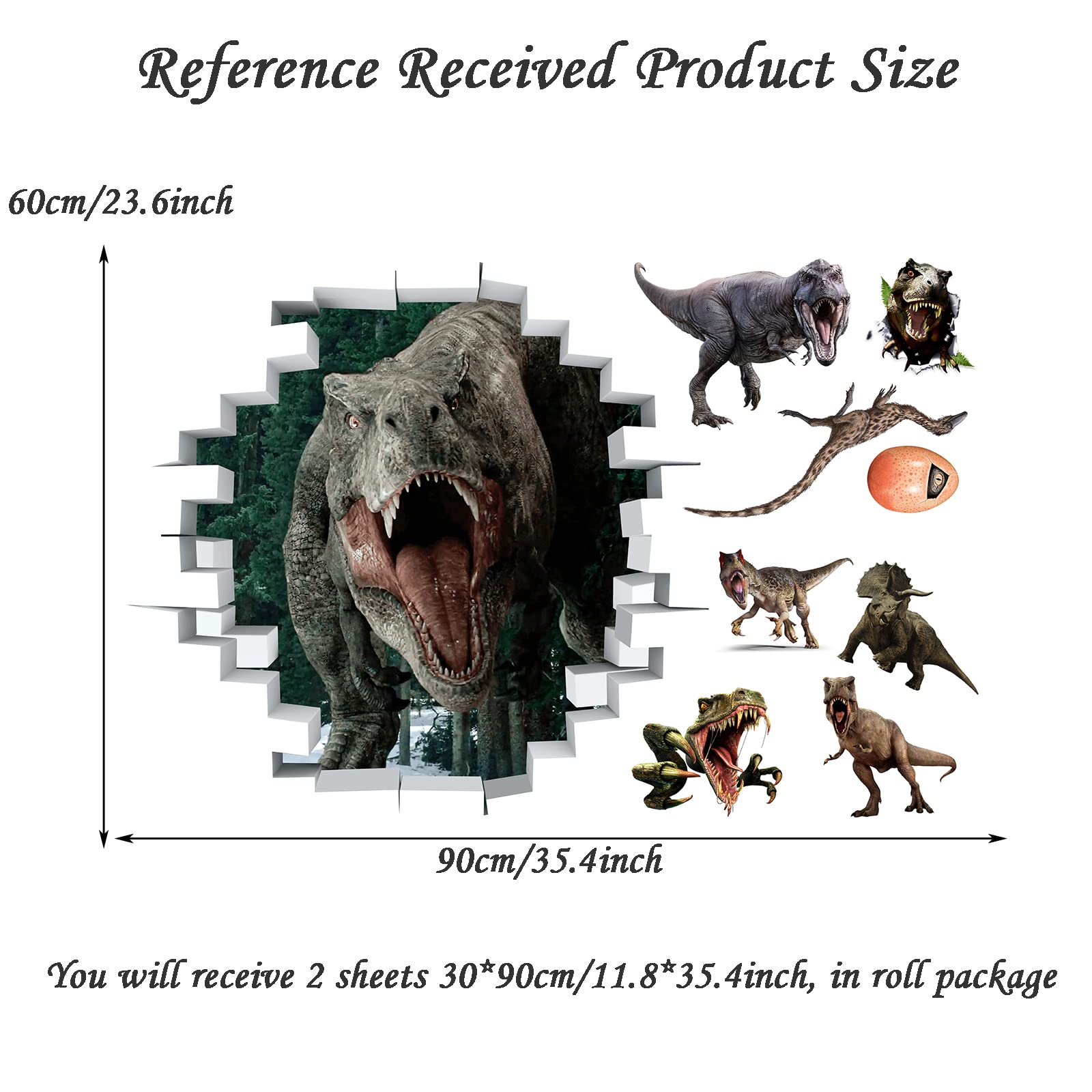 9Pcs Peel Stick Dinosaur Wall Decals,3D Dinosaur breaked Wall Stickers Removable Vinyl Large Dino Stickers for Kids Boys Room (Gold)