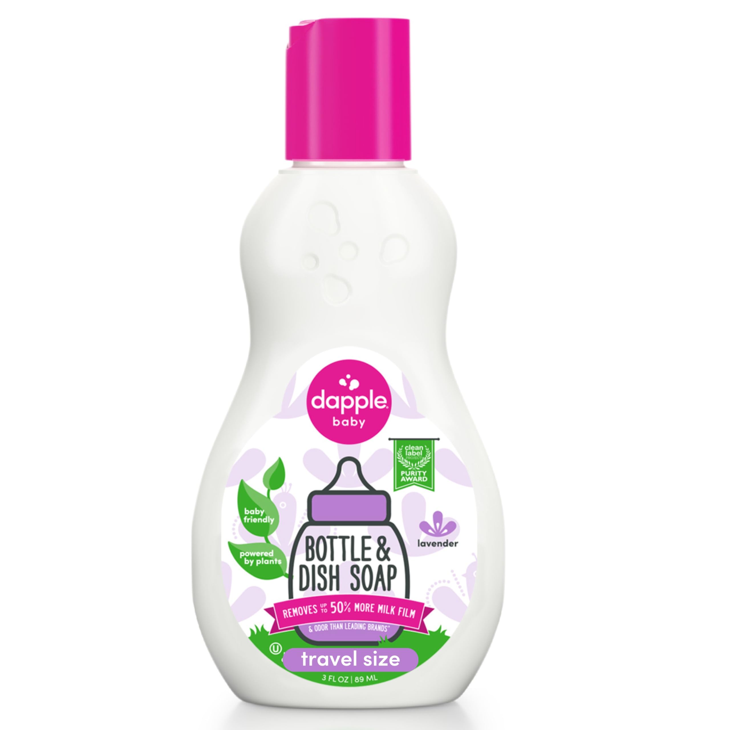 Dapple Baby Bottle Soap, Hypoallergenic Dish Soap for Baby Bottles, Powered by Plants, Travel Size, Lavender, 3 Fl Oz (Pack of 1)