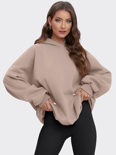 ATHMILE Fall Outfits for Women 2023 Hoodies Oversized Sweatshirt Sweaters Fleece Lined Plus Size Y2K Long Sleeve Tops Casual Fashion Coffee Grey